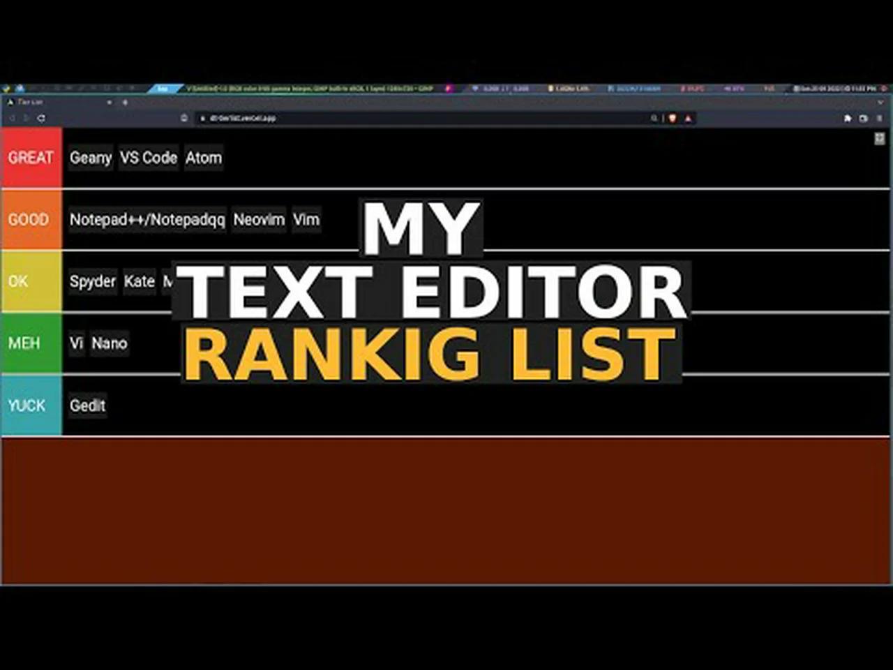 Ranking text editors that I have used so far