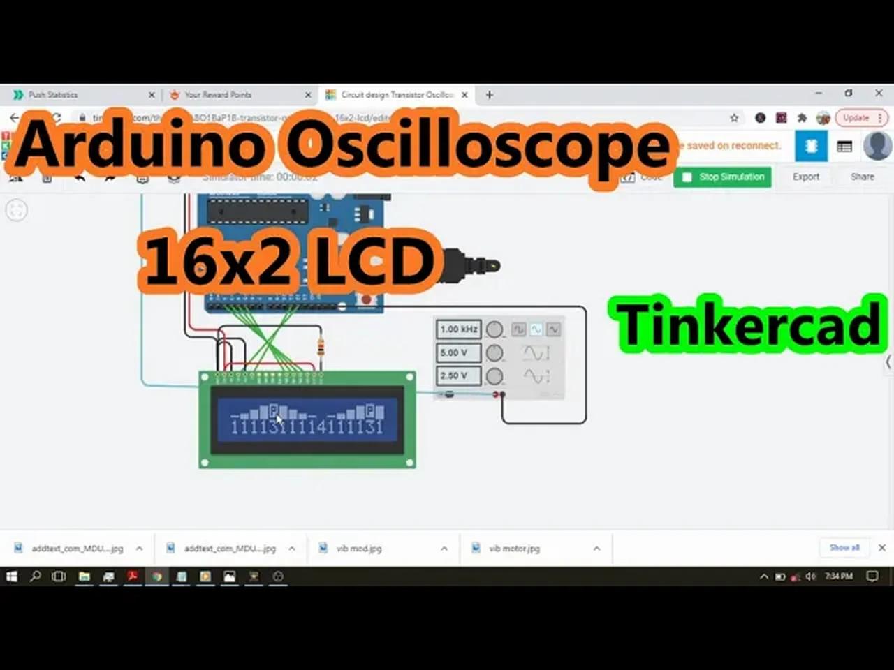 Oscilloscope with Arduino and 16x2 LCD on Tinkercad