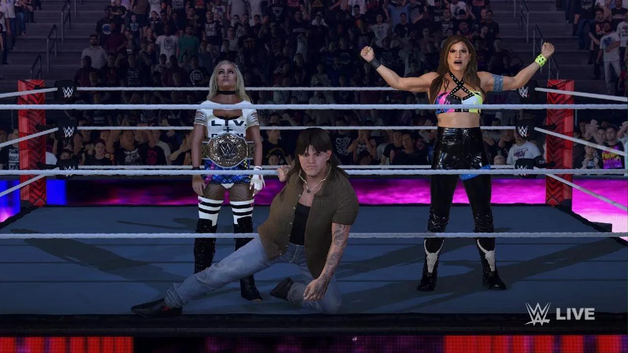 WWE 2K24 - Rhea Ripley and Tiffany Stratton VS Raquel Rodriguez and Liv ...