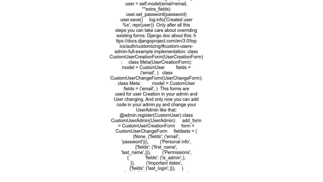 Please Correct The Error Below In The Django Admin When Using Custom User Models