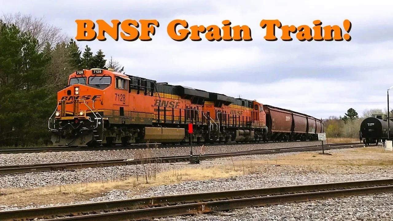 BNSF Eastbound Grain Train with 2 Boxcars and DPU