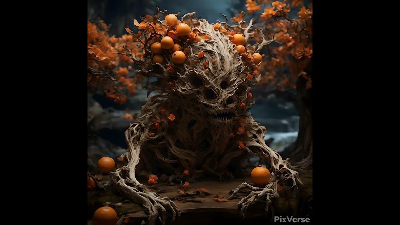 🍊👹 Haunting Micro Portrait: Rotten Orange Tree Monster 📸