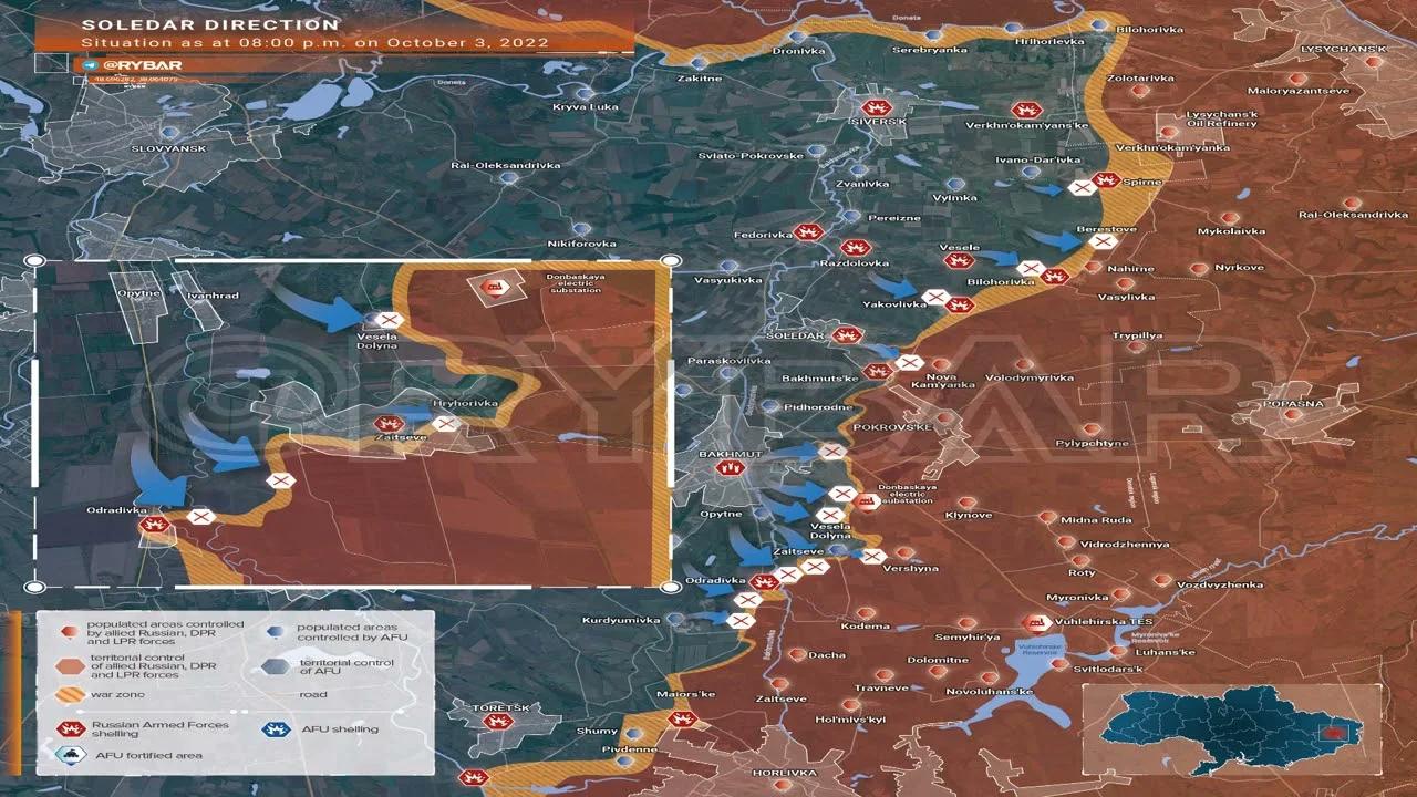 Ukraine War Update as of Oct 3, Rybar War Map Soledar Berislav Andreevsky