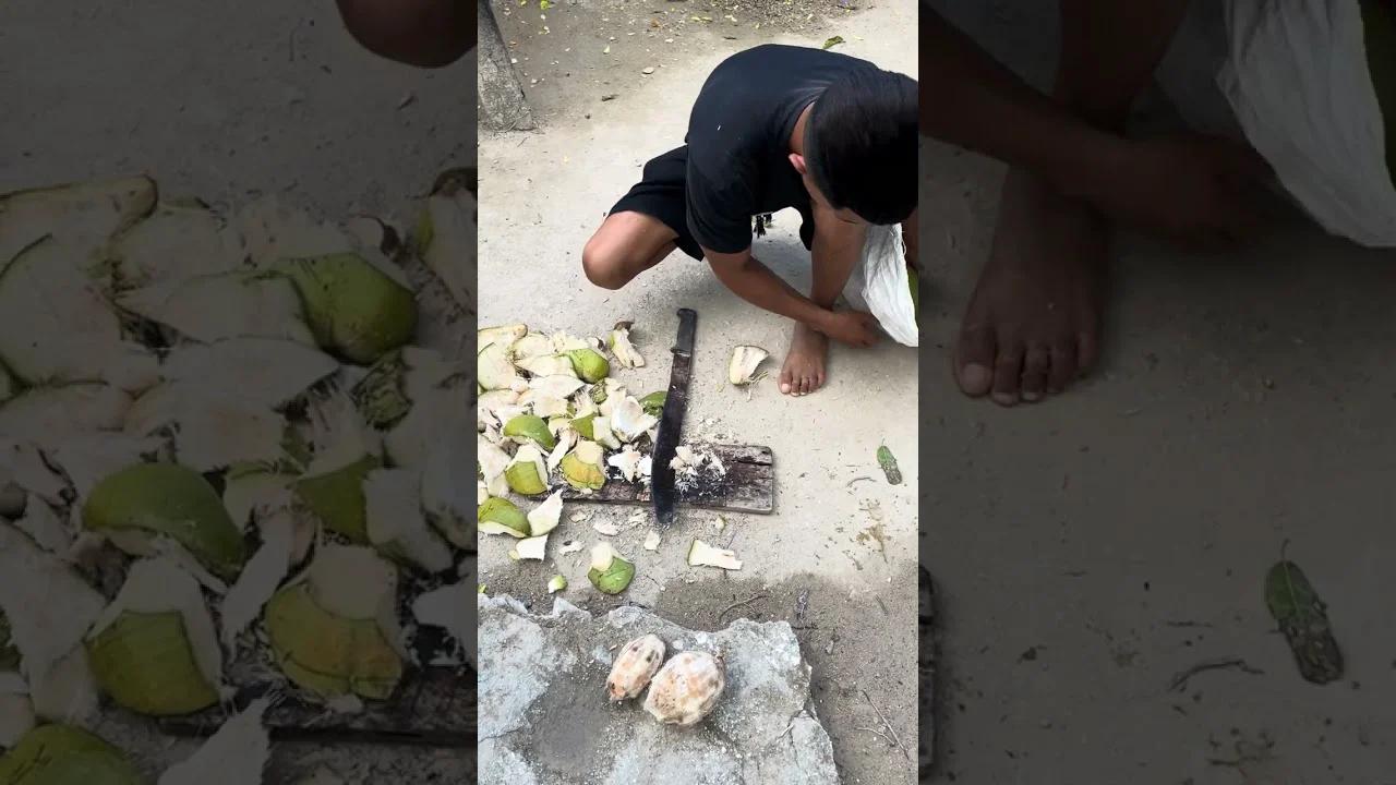 How to peel a coconut with a machete