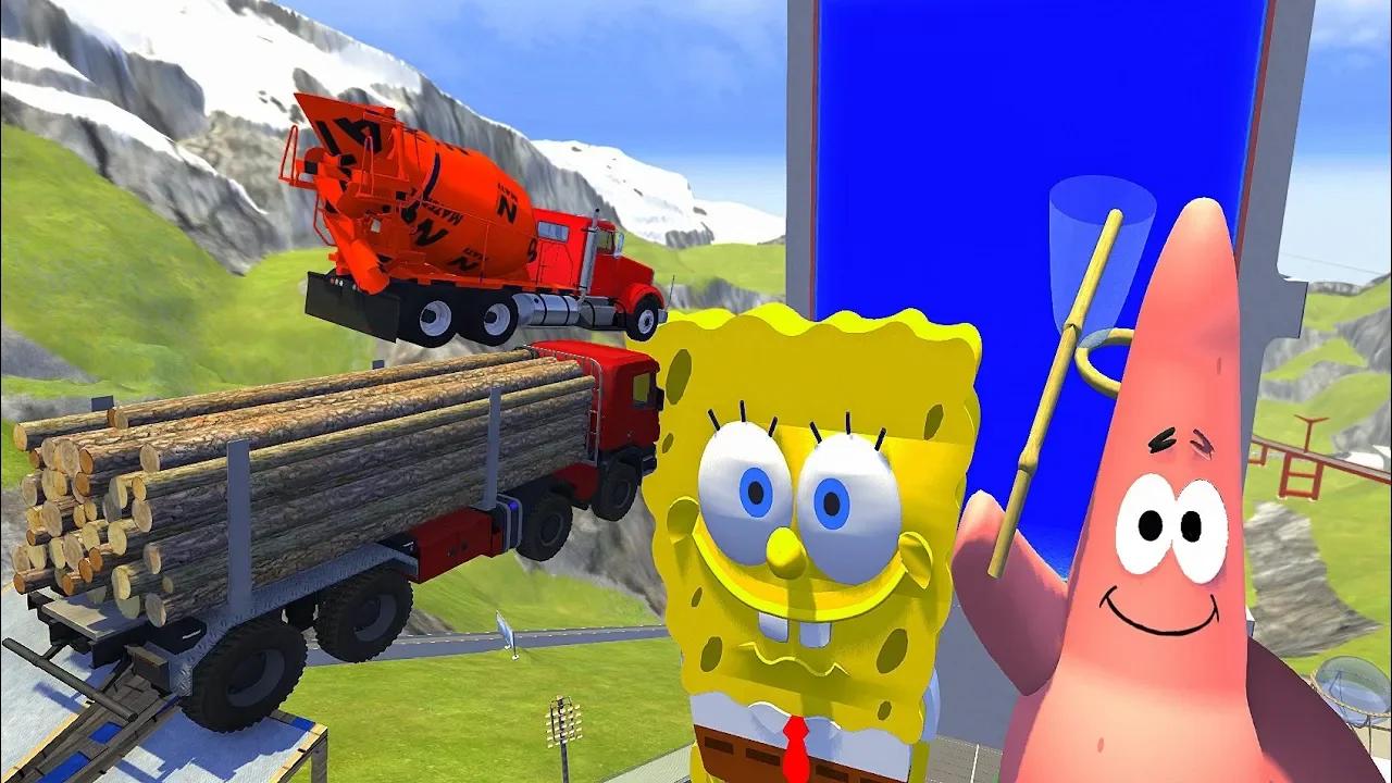 Heavy Vehicle High Speed Jumps Over SPONGEBOB & PATRICK Into Vertical ...