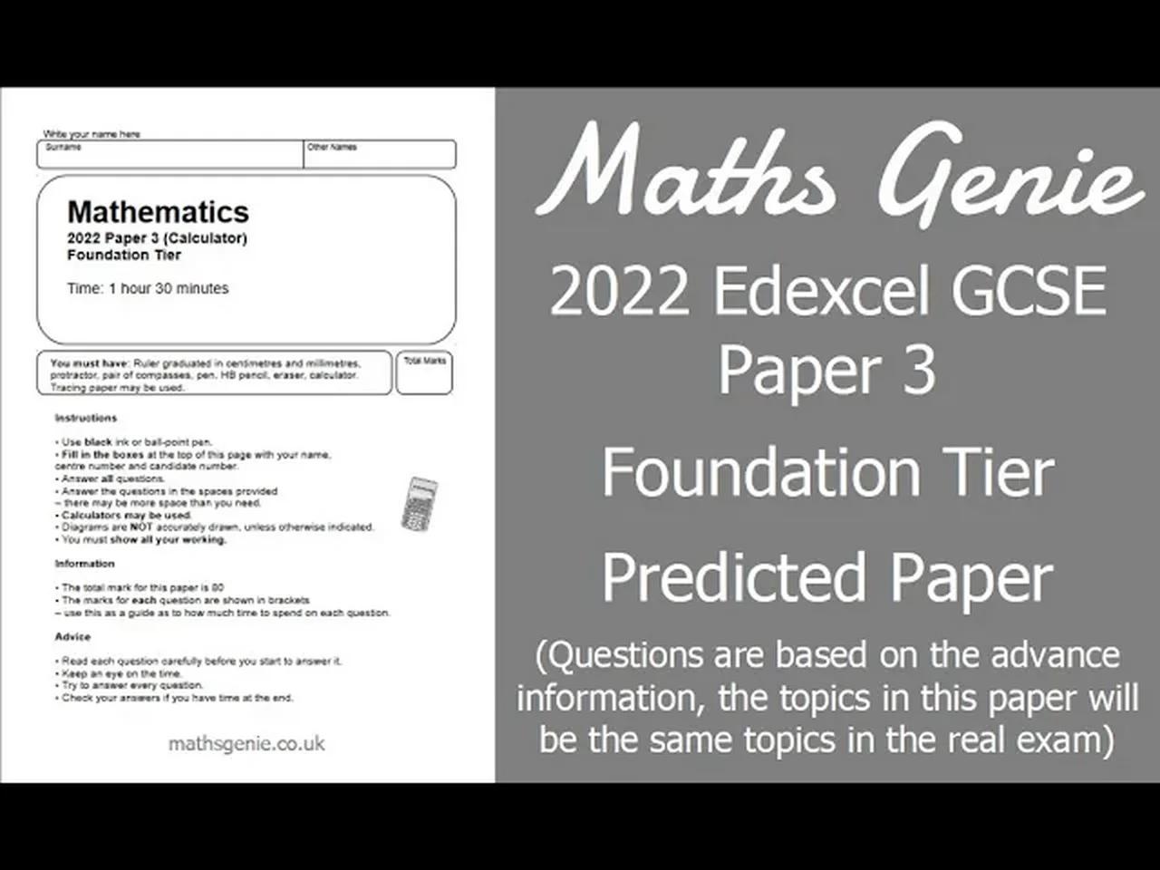 Edexcel 2022 GCSE Maths Paper 3 Foundation Predicted Paper