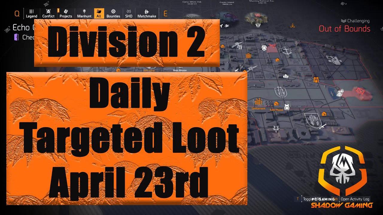 Division 2 | Daily Targeted Loot Recommendations | April 23rd