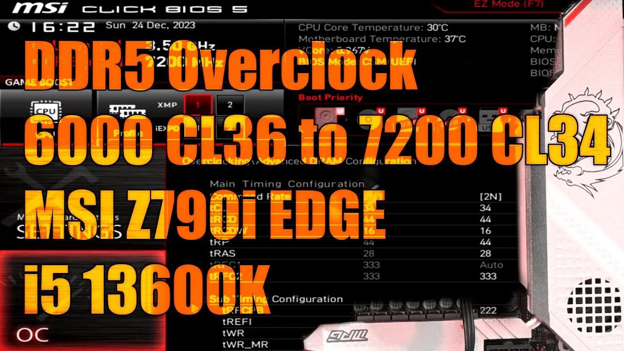 Stable DDR5-7200 CL34 overclock of a Kingston Fury 6000 CL36 kit.