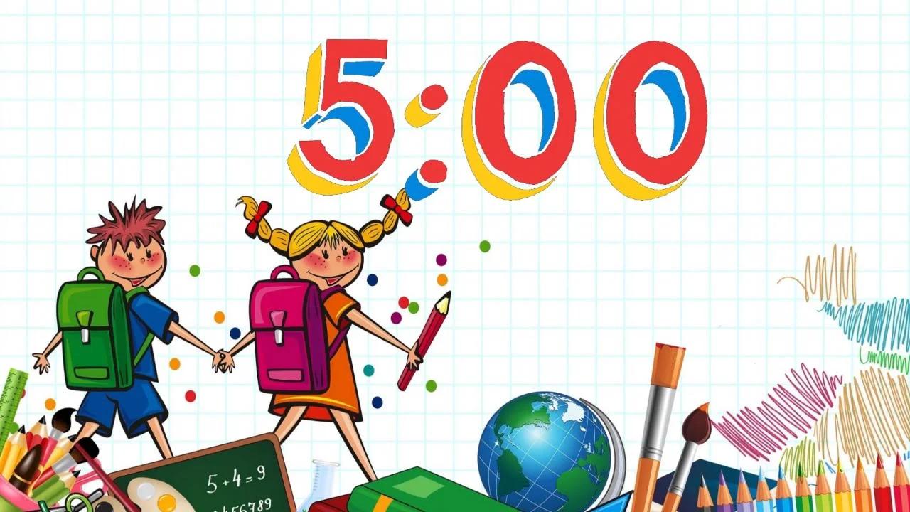5 Minute Animated School Countdown 😃5 Min. Timer With Alarm