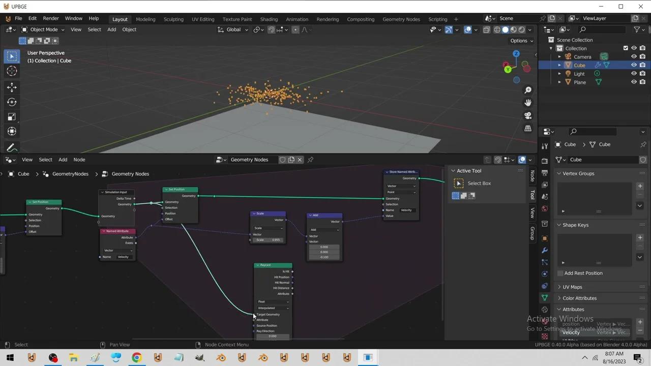Making particles with velocity and impact - blender geometry + simulation nodes