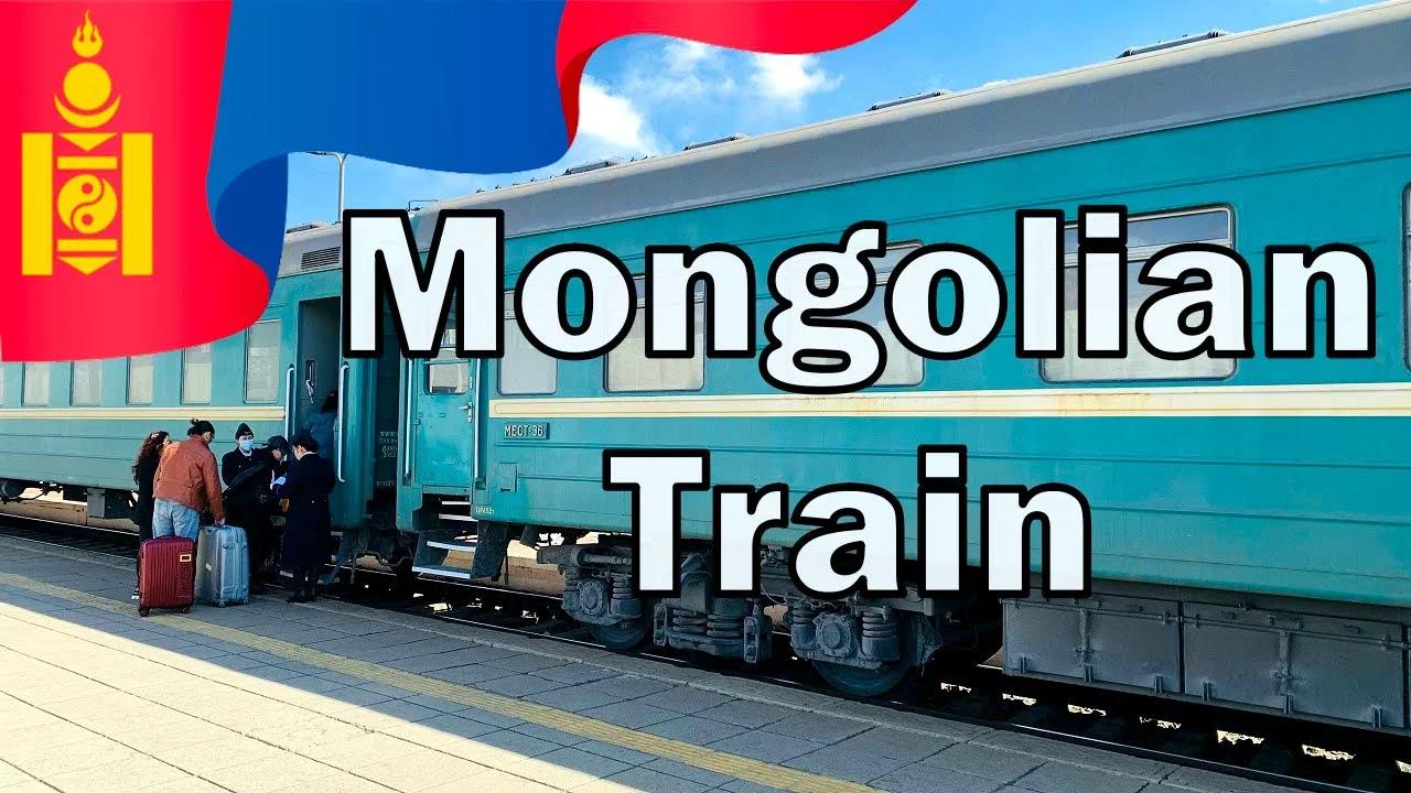 Very long mongolian passenger train to Zamyn Uud. Heavy freight trains in Mongolia. Railway