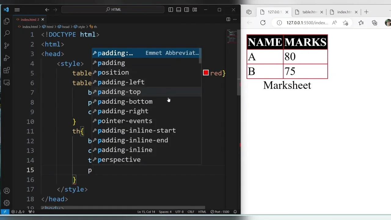 Creating tables in HTML - HTML and CSS3 Part - II Explanation