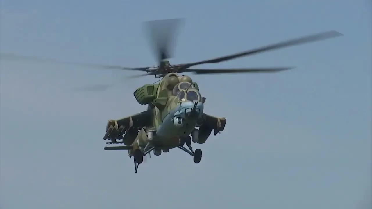 The combat sortie of Russian Mi-35 attack helicopters in Kharkiv Ukraine zone of operation
