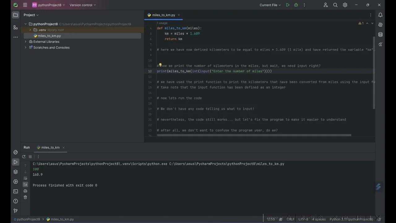coding a miles to km converter in python