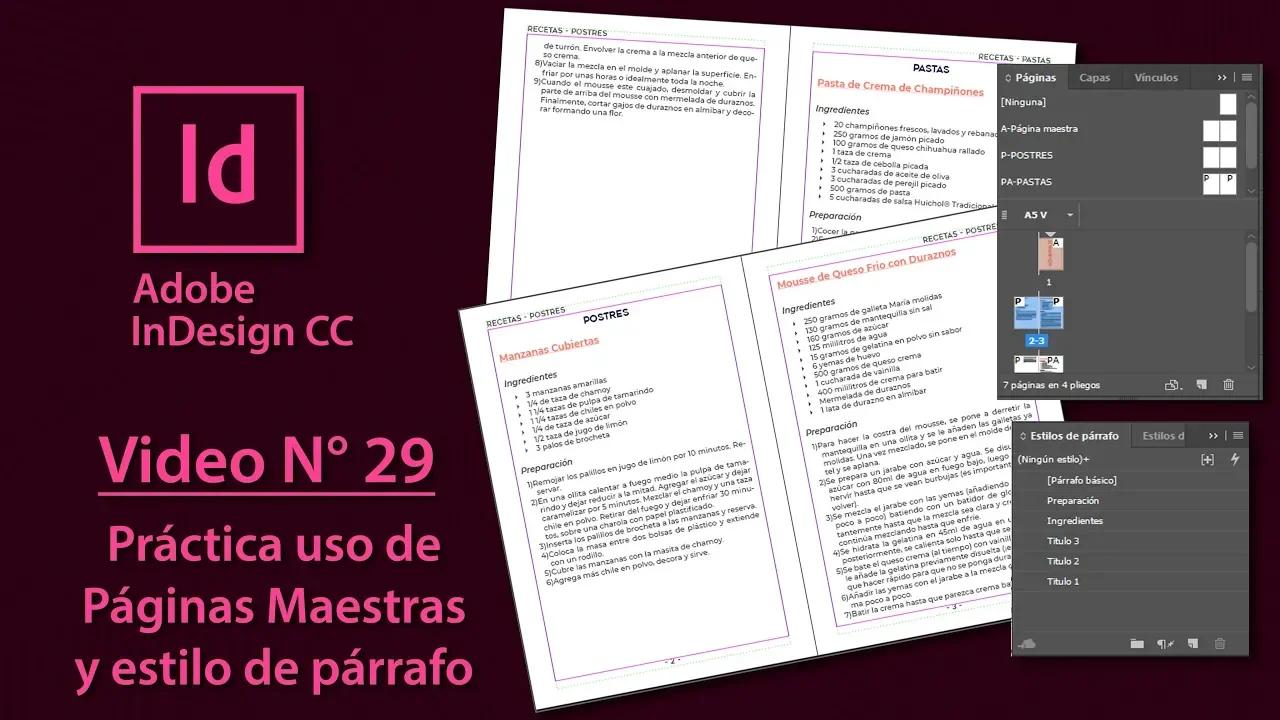 Adobe InDesign CC 29) Uso de páginas maestras, estilos de párrafo y caracter
