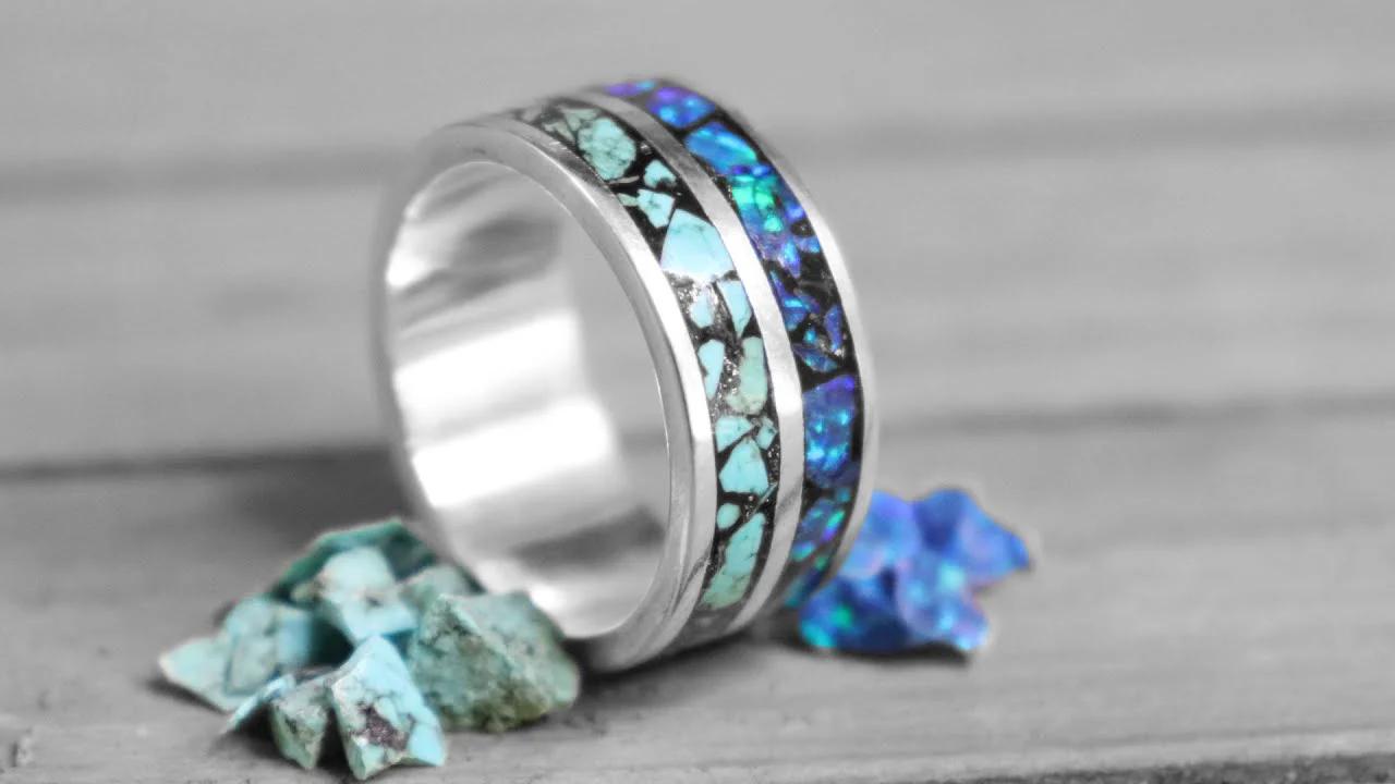 How To Set A Double Inlay Ring Without A Lathe Using Opal, Silver ...
