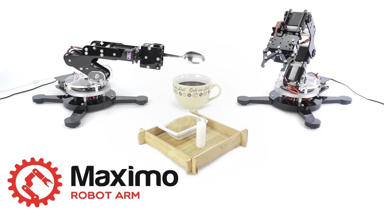 Two Maximo Robot Arms adding sugar and milk to a coffee