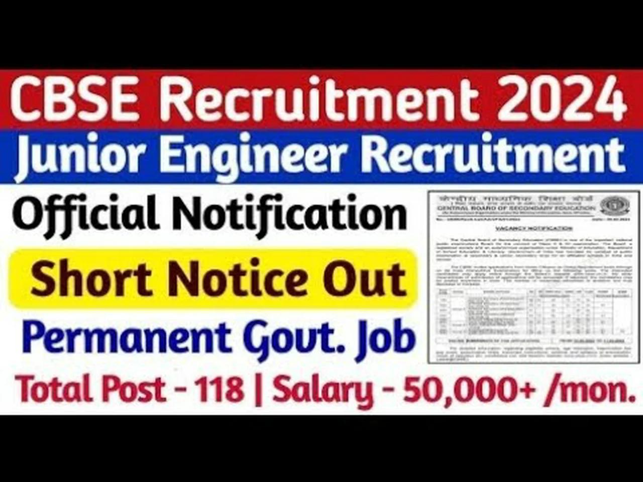 CBSE JE Recruitment 2024 Notification Out, Apply Online, Eligibility