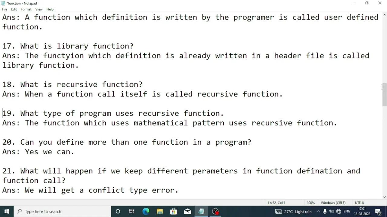 Class 10 Computer Science Chapter 7 Functions in C Extra Questions