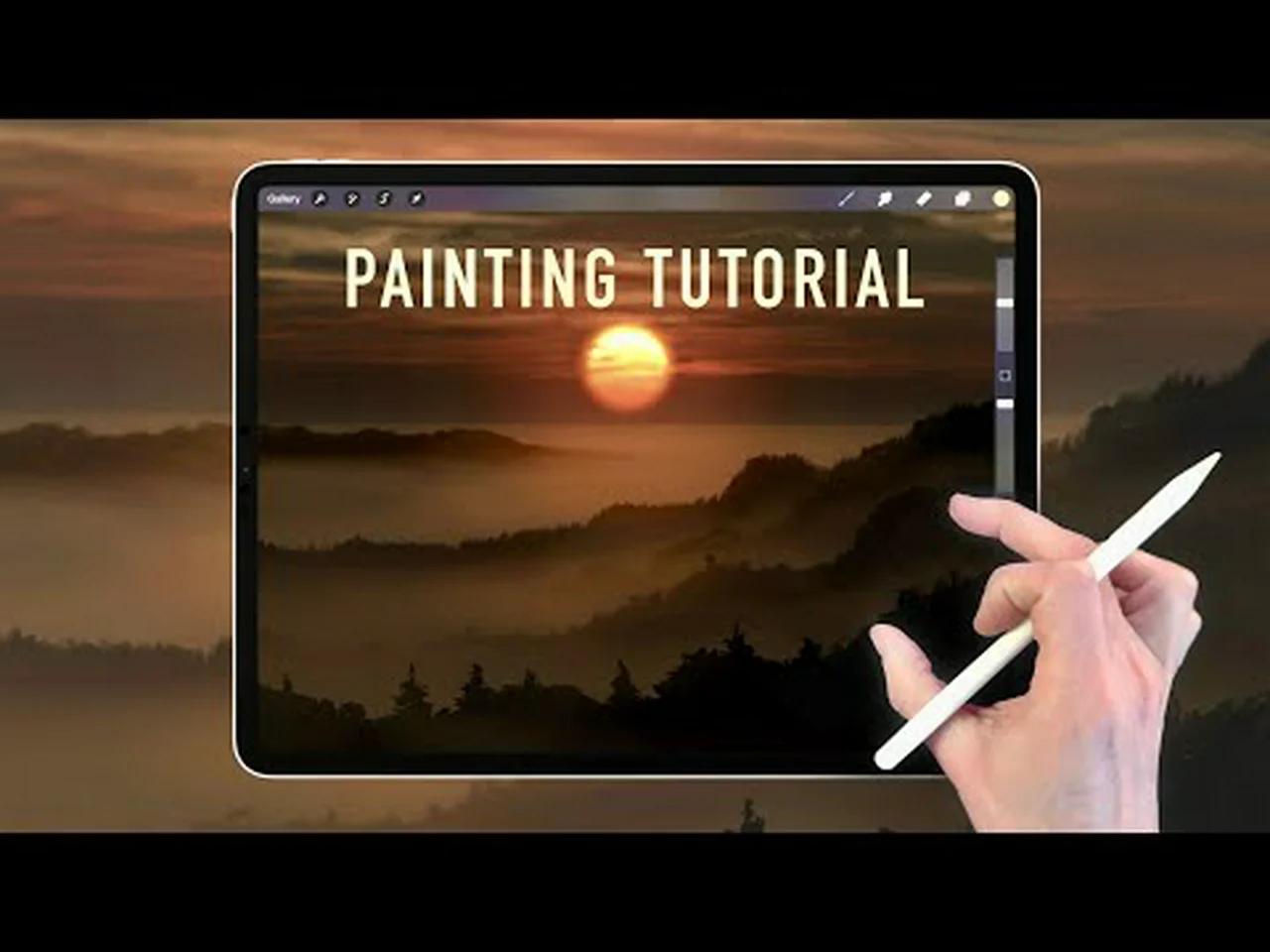 IPAD PAINTING TUTORIAL - Dark Sunset easy mountain landscape in Procreate
