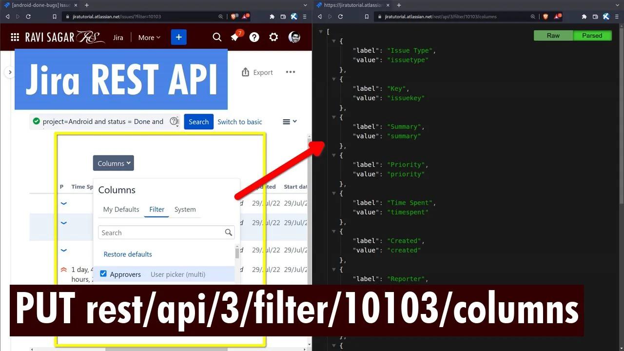 Jira Cloud REST API - Set filter columns