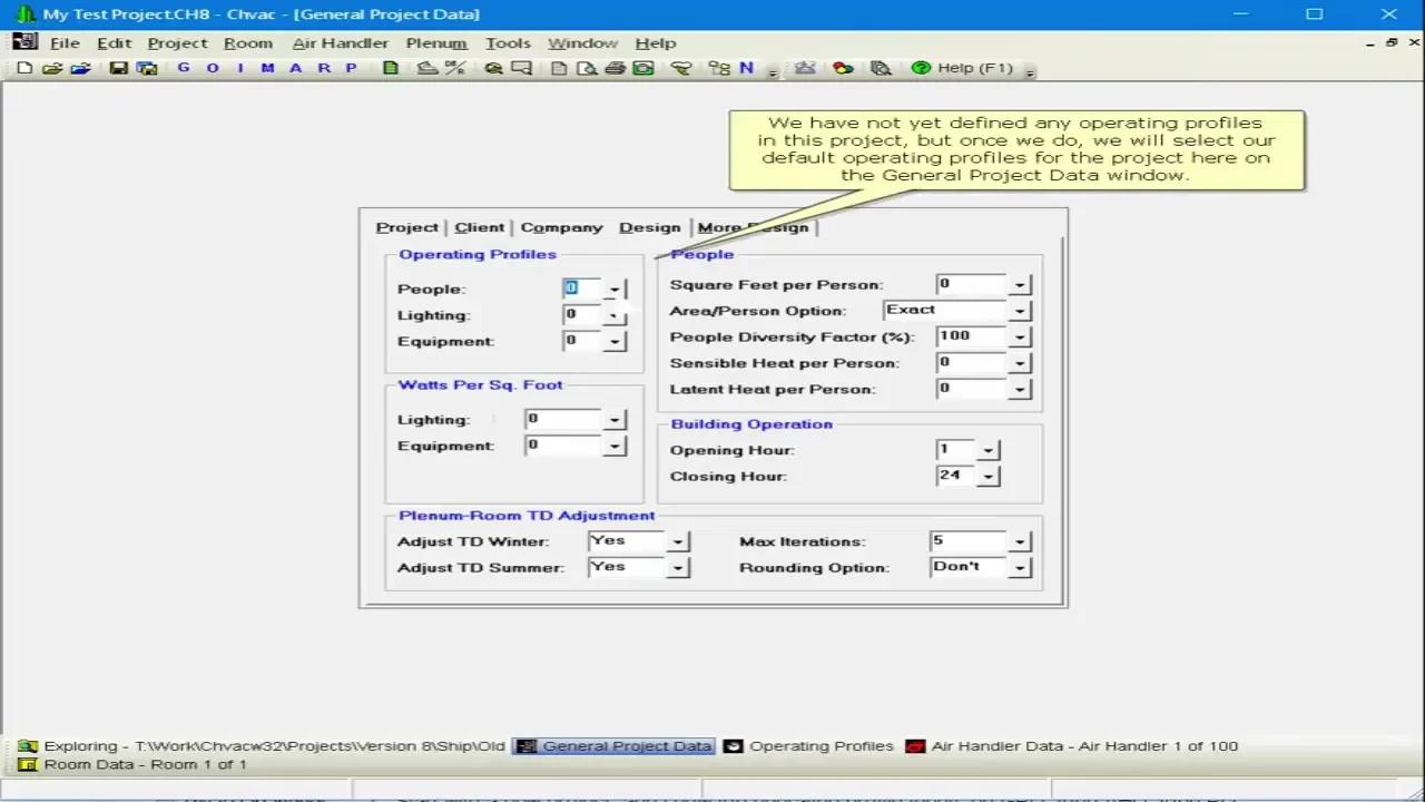 CHVAC LOAD CALCULATION | SETTING OPERATION LOAD PROFILES | ELITE SOFTWARE