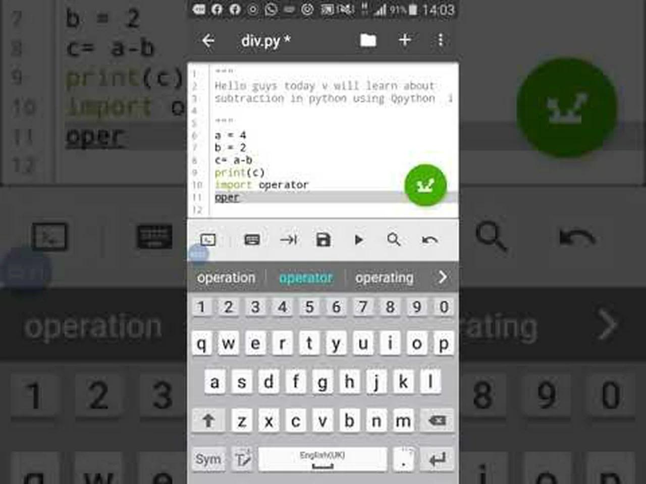 Subtraction in python using Qpython on android phone