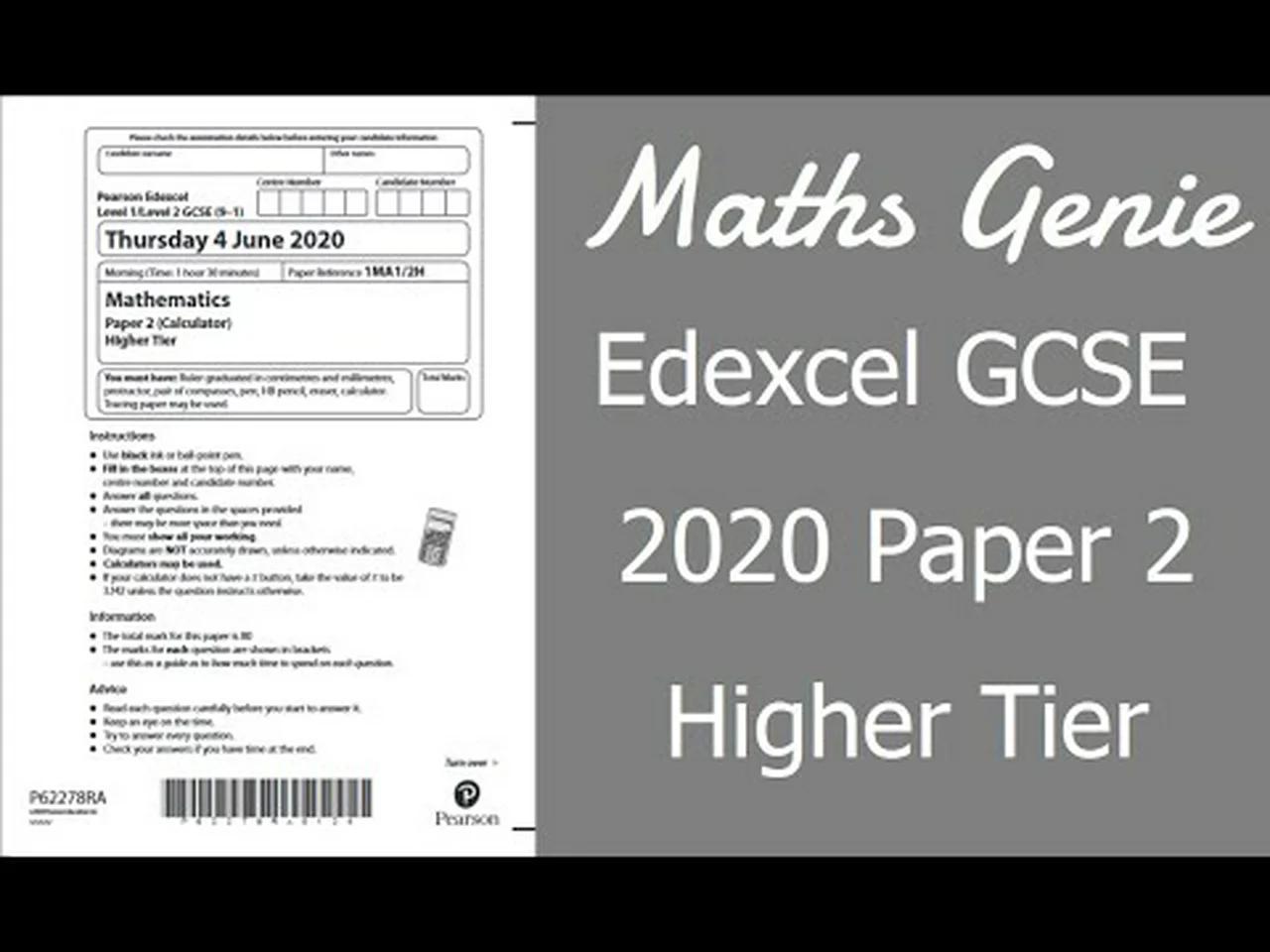 Edexcel GCSE Maths 2020 Higher Exam Paper 2 Walkthrough