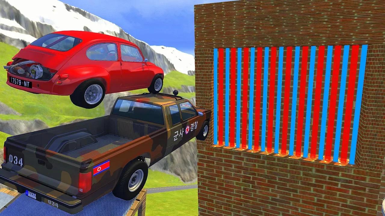 Crazy Vehicle High Speed Jumping through Red & Blue Laser Wall Crashes ...