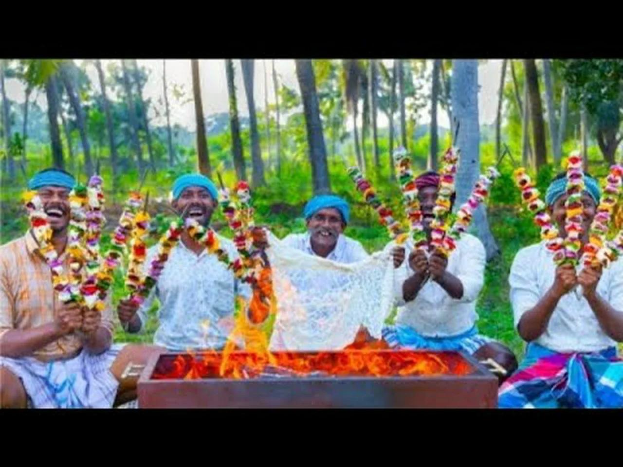 Mutton Tikka | goat Fat Rolled Liver Tikka Recipe cooking in village ...