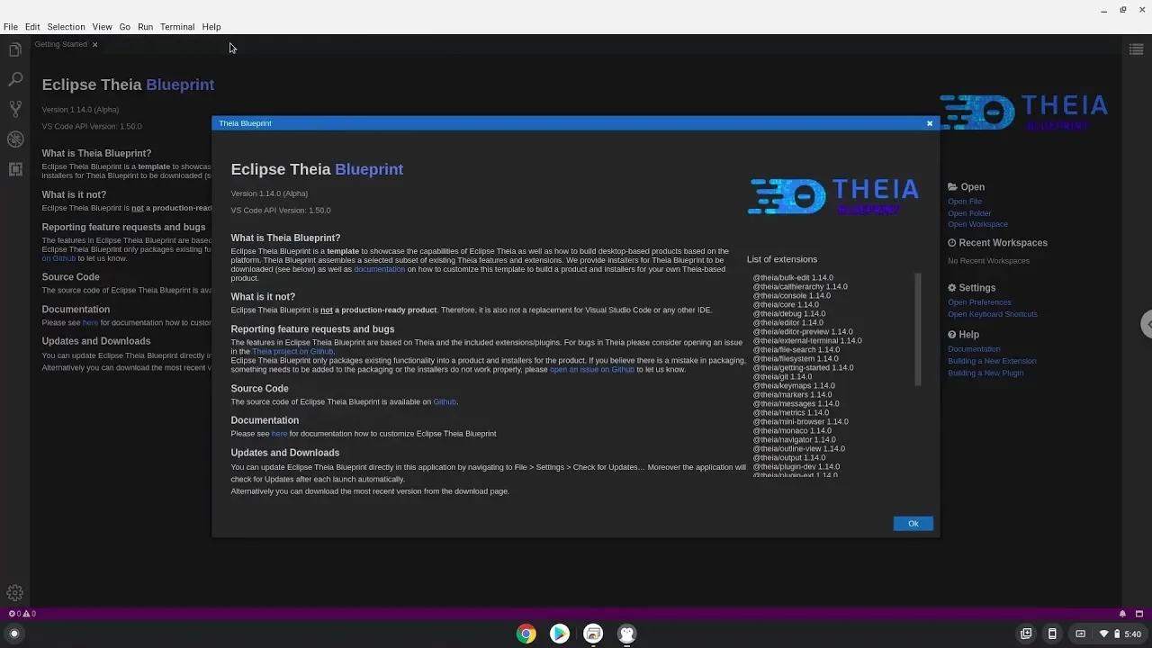 How to install Eclipse Theia Blueprint on a Chromebook