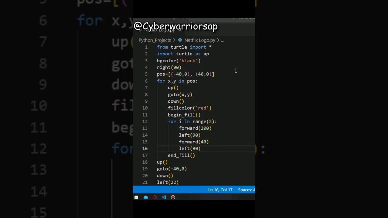 Netflix Logo Using Python 🐍 Turtle 🐢 Graphics| #shorts | #python | #cyberwarriorsap