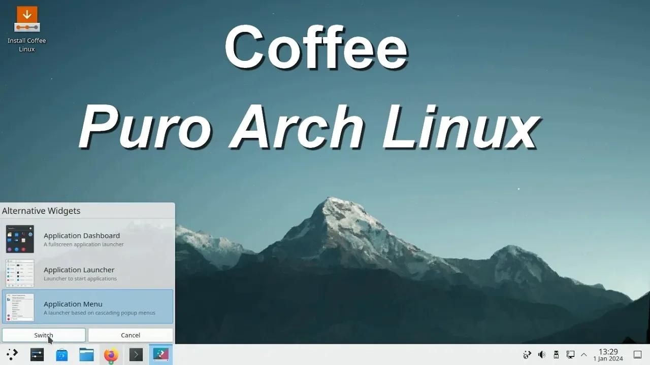 CoffeeLinux Kde. Arch Linux puro com um tipo diferente de instalador.