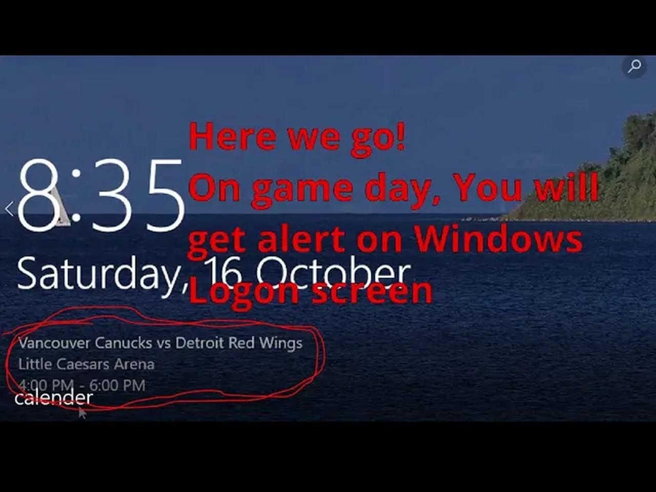 Add sports event alert to Windows 10 logon screen