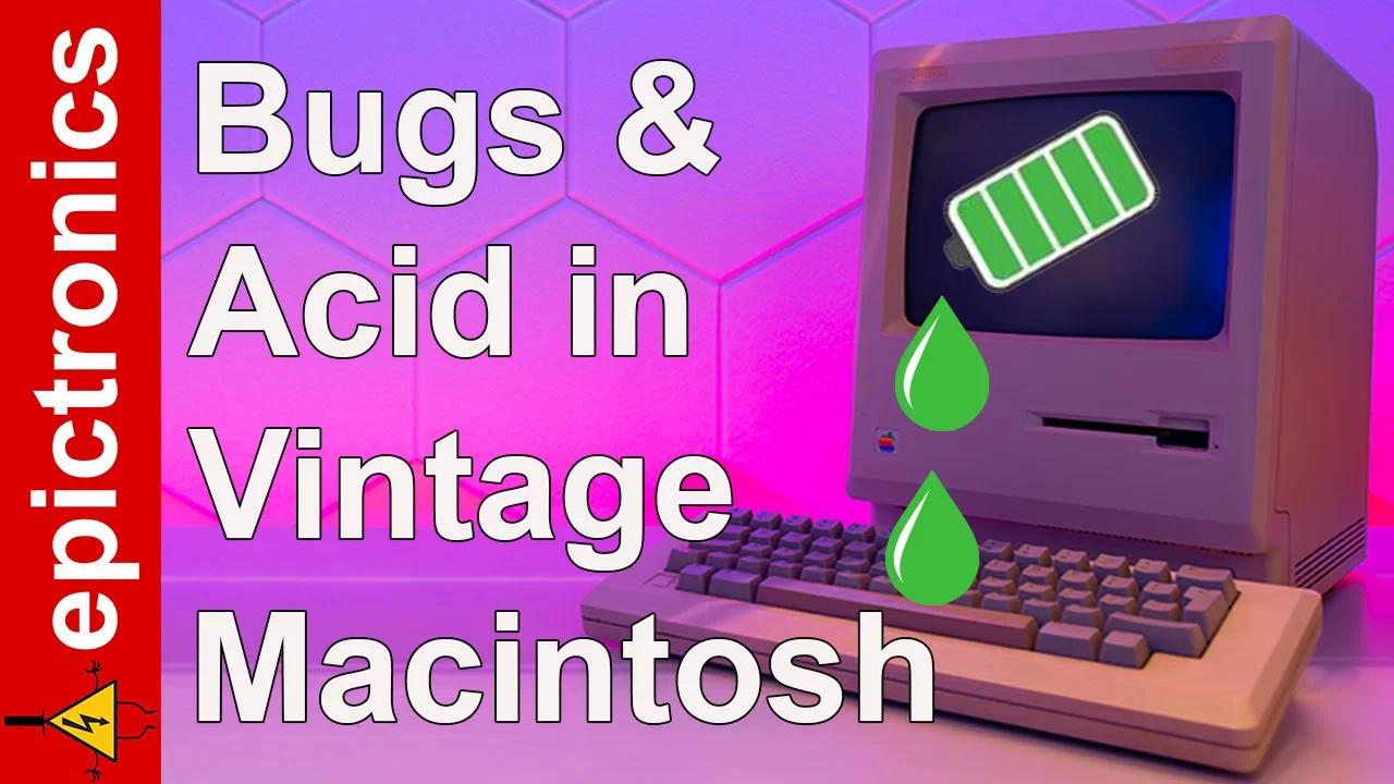 Original Macintosh from Harvard University restoration. Battery-damaged board and leaky capacitors