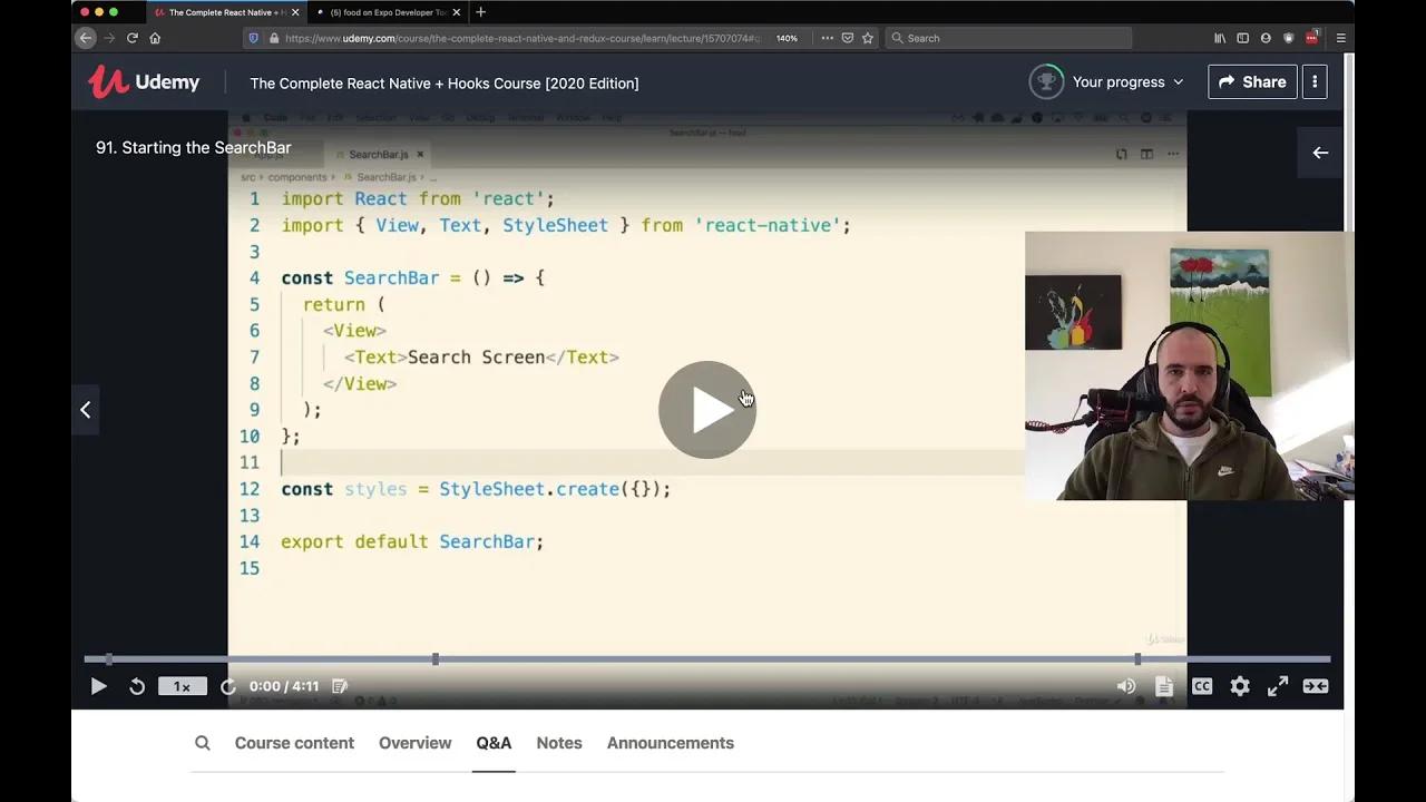 Making a SearchBar - React Native Restaurant App Tutorial Cast