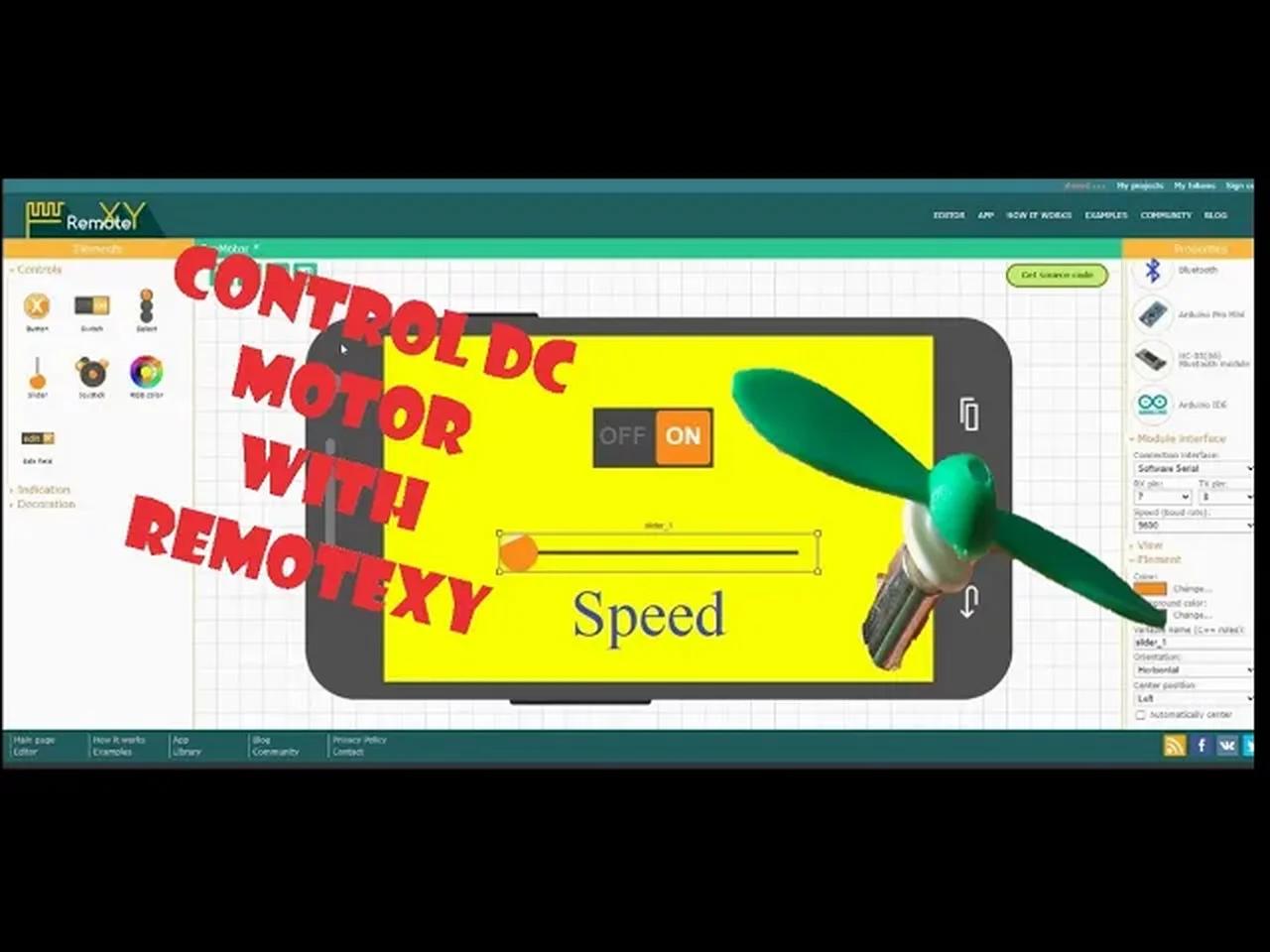 RemoteXy Application - Control DC Motor From Smartphone Using Arduino, Bluetooth and RemoteXY App