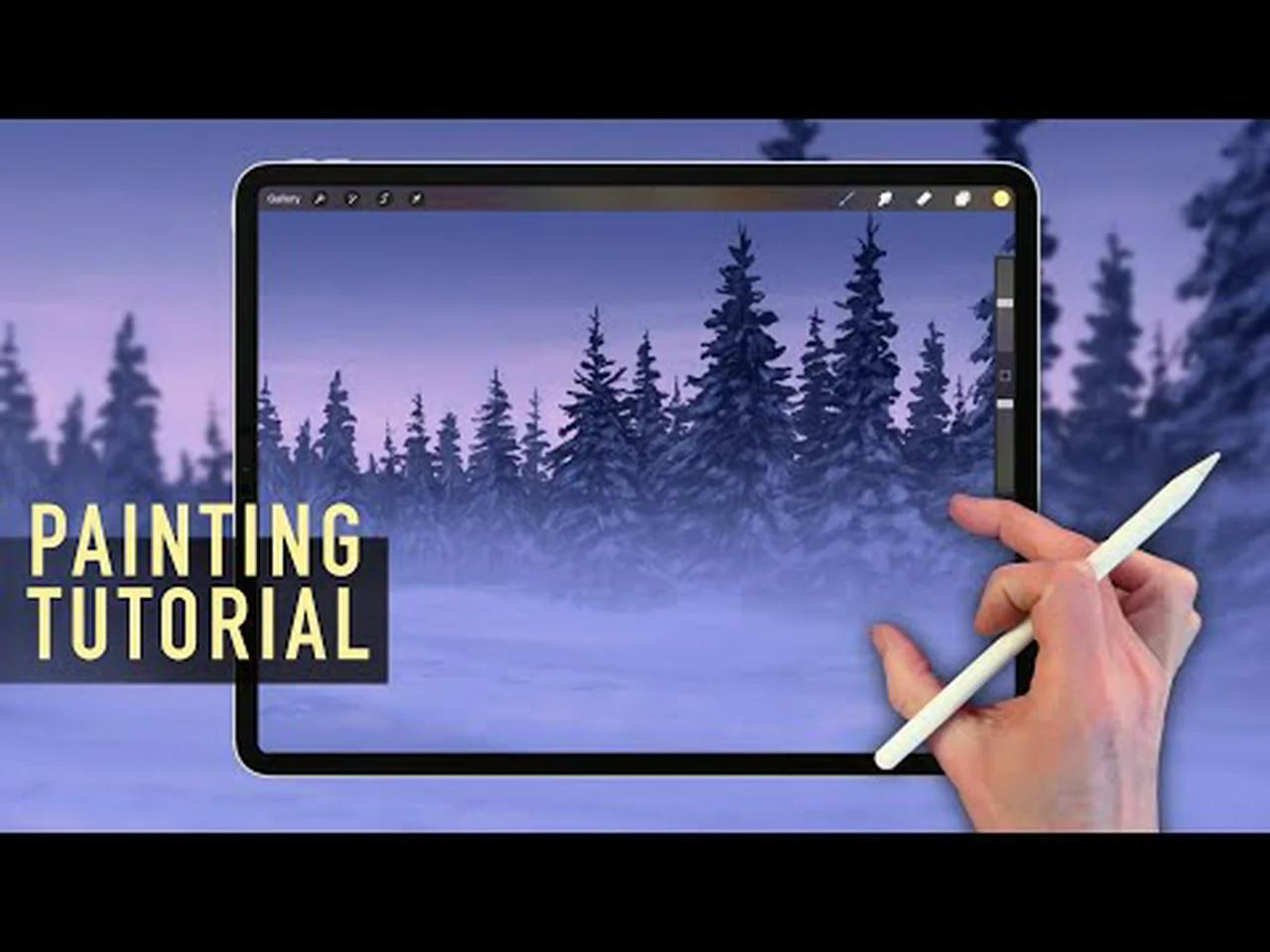 Ipad Painting Tutorial Misty Snow Trees Winter Landscape In Procreate
