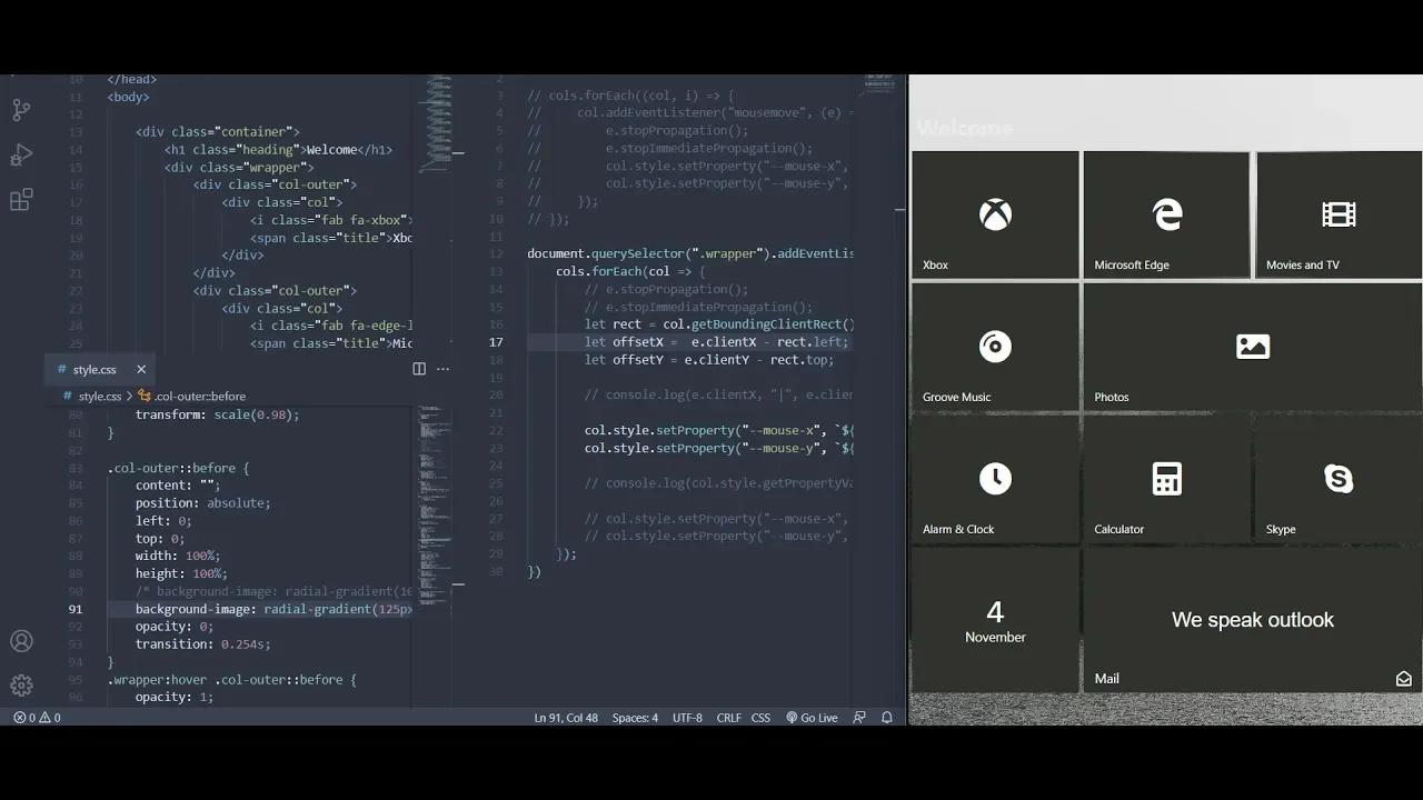 WIndows 10 like awsome border effect using javascript,css and html