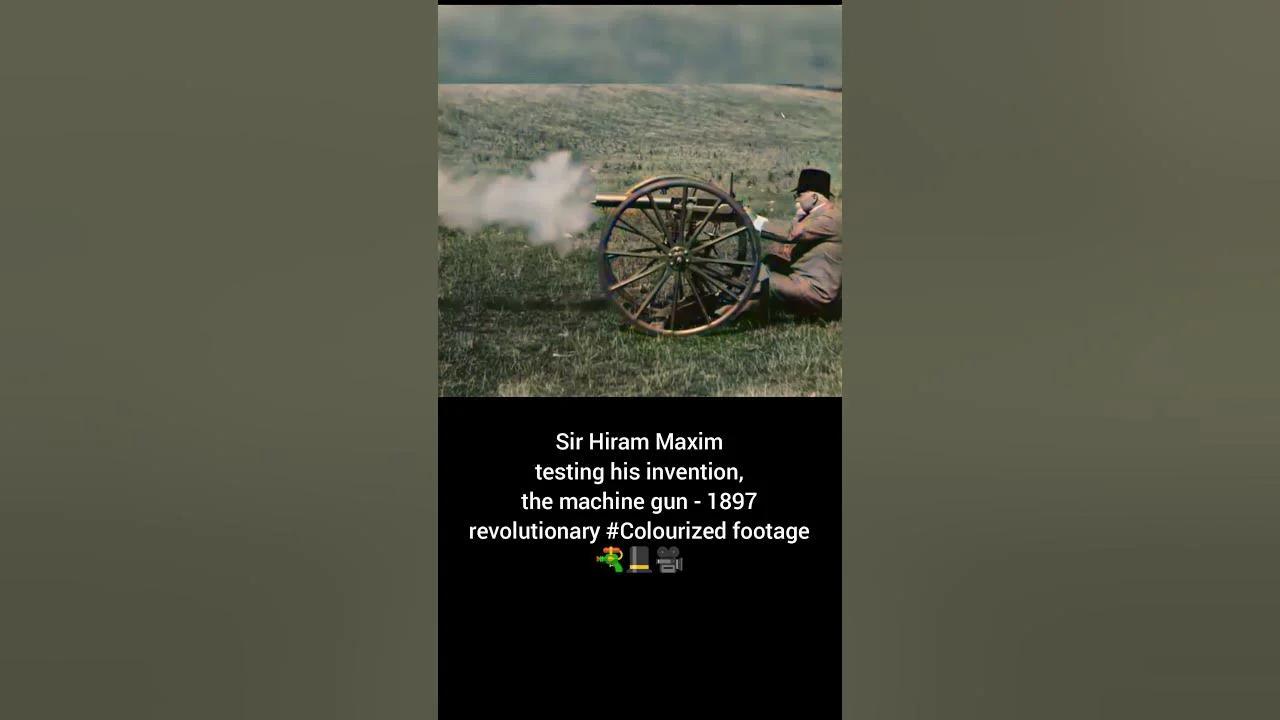 Sir Hiram Maxim testing his invention machine gun 1897 revolutionary # ...