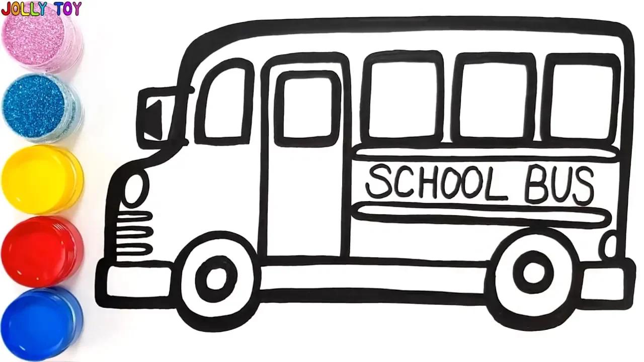 How to Draw Glitter Bus | Learn Colors With Bus Paint | Easy Painting ...