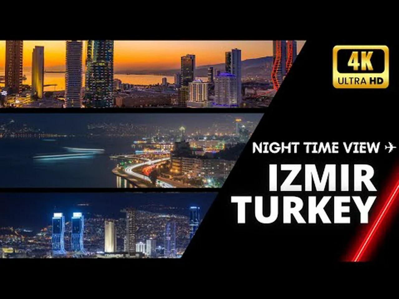 NIGHT TIME VIEW Izmir, Turkey 🇹🇷 4K Drone Footage (Türkiye)