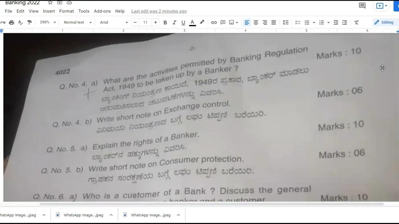 KSLU Banking Law Question Paper | 2022 March Examination Banking Law Previous Year Paper for KLE
