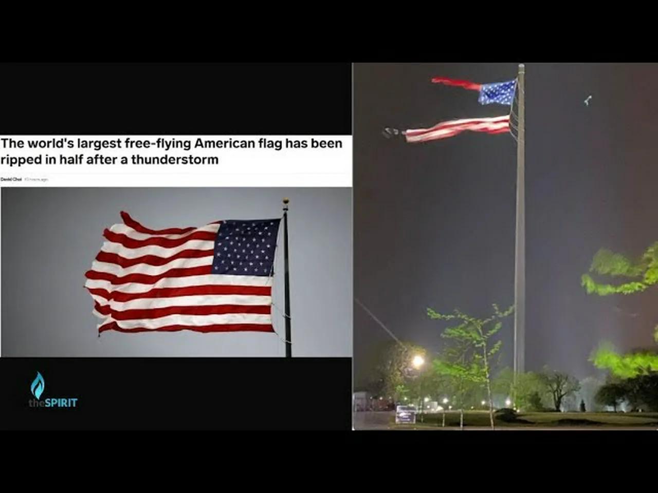 BREAKING-WORLD'S LARGEST AMERICAN FLAG RIPPED IN HALF LAST NIGHT