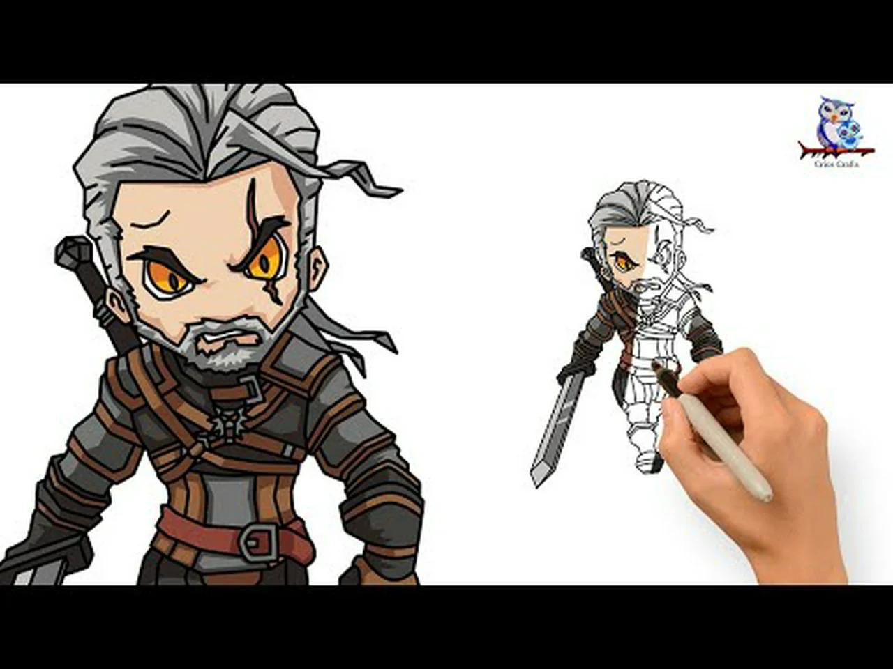 How to Draw Geralt of Rivia The Witcher - Chibi Art Tutorial