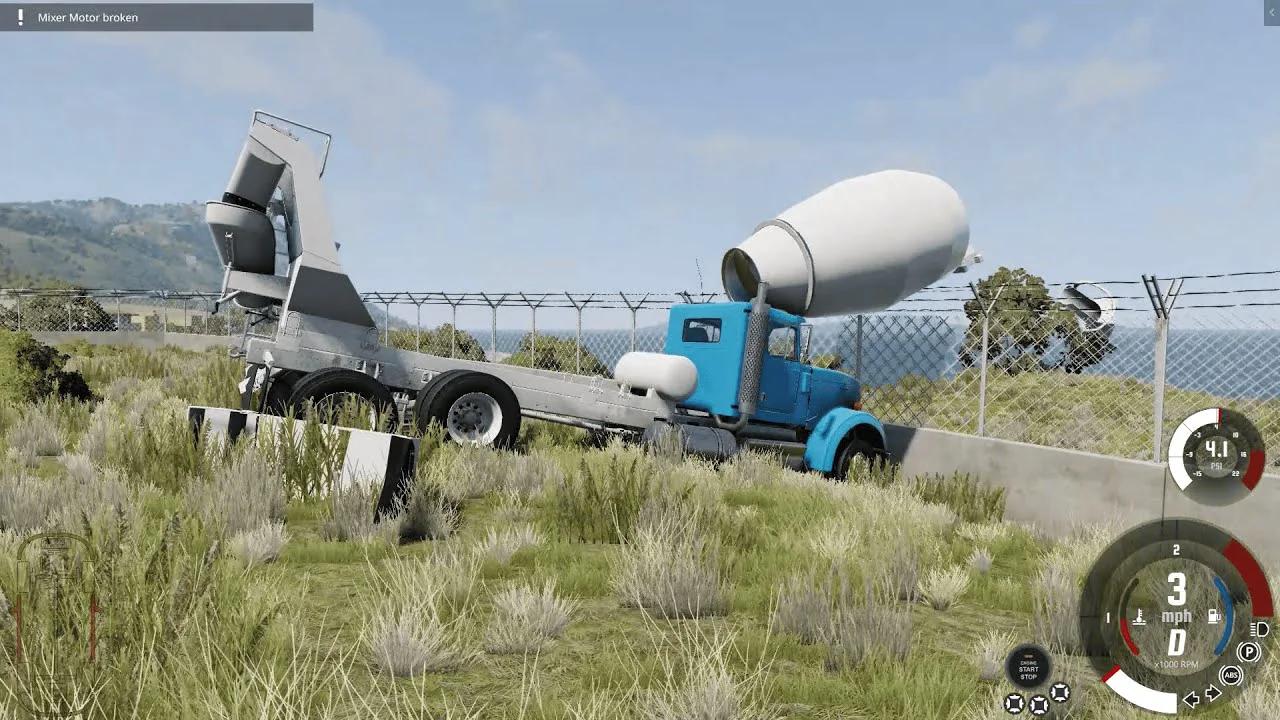 Jumping a Cement Mixer Truck over Airport Fence in BeamNG Drive