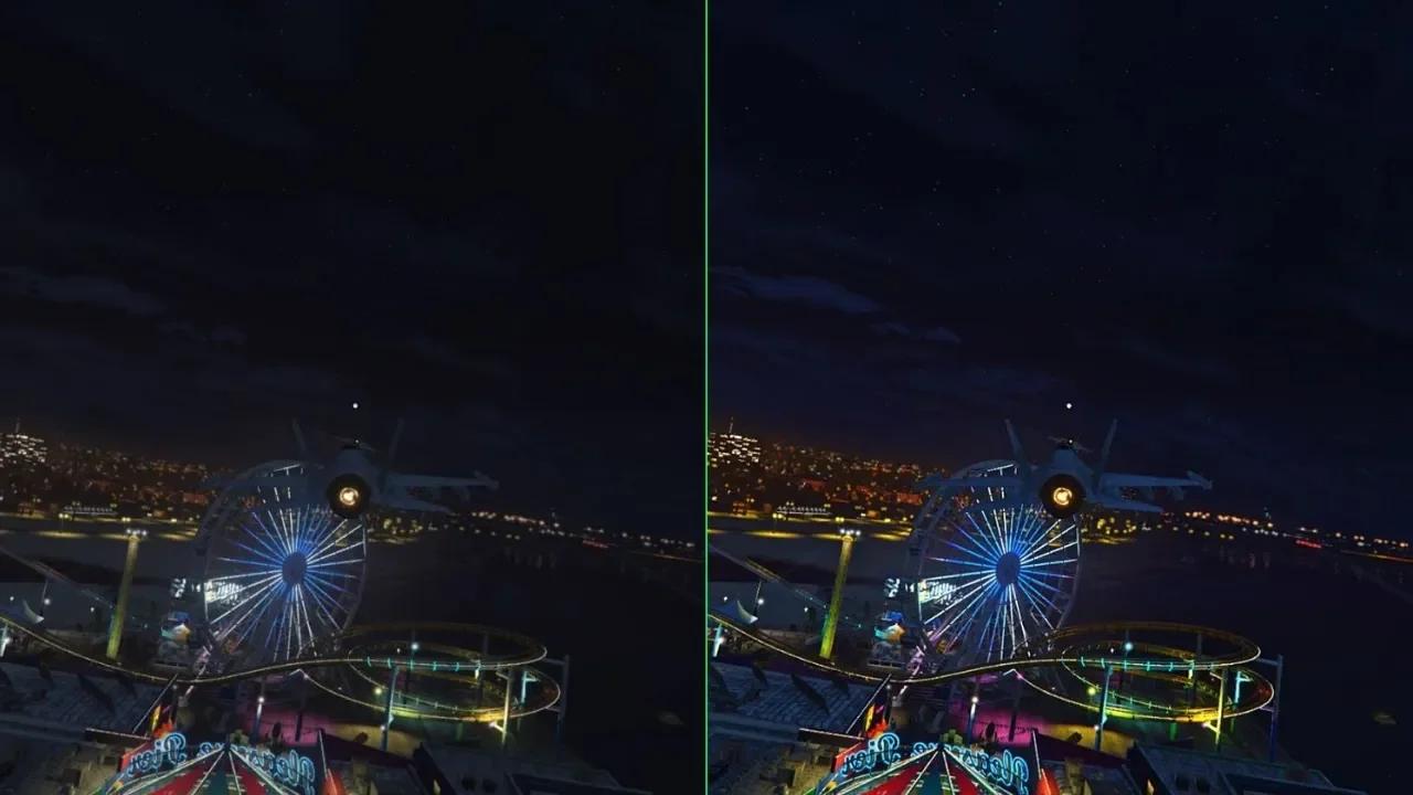 GTA V | Night Flight Through The City Split Screen Comparison