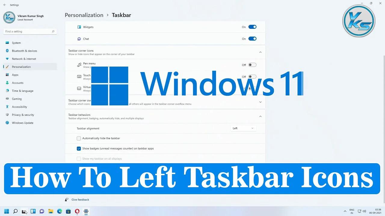 How To Left Taskbar Icons in Windows 11 | Windows 11 Me Taskbar Icons ...