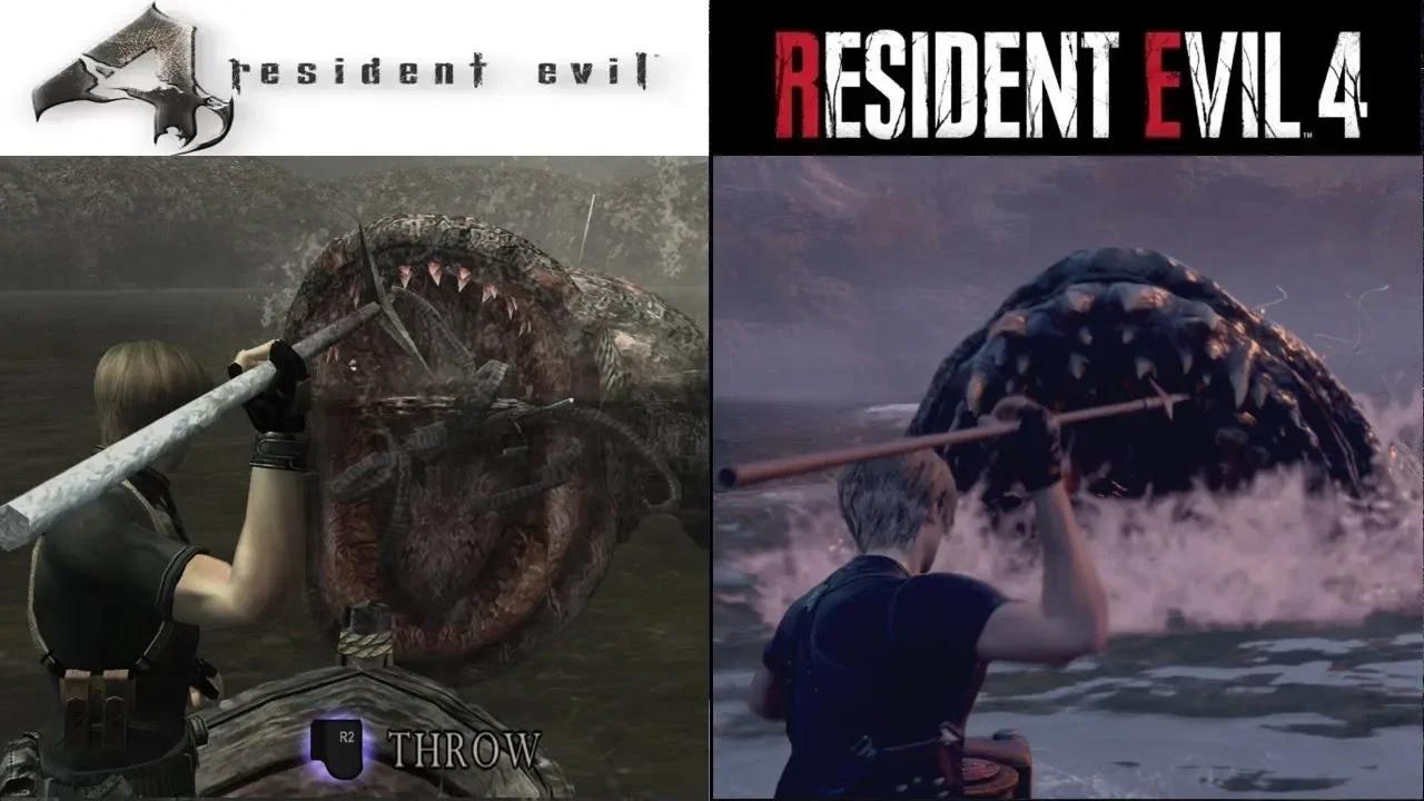 Resident Evil 4 Original VS. Remake Comparison - Del Lago Boss Fight