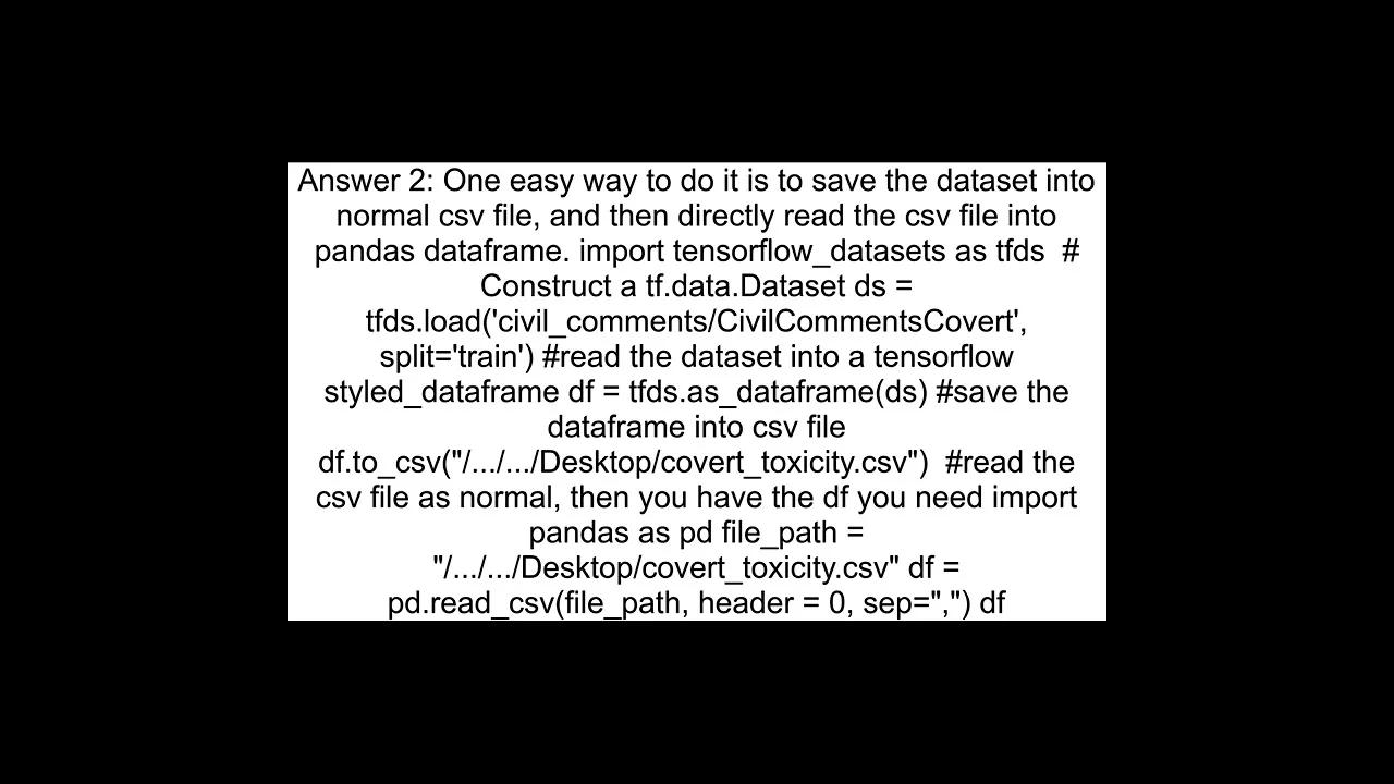 Converting tensorflow dataset to pandas dataframe